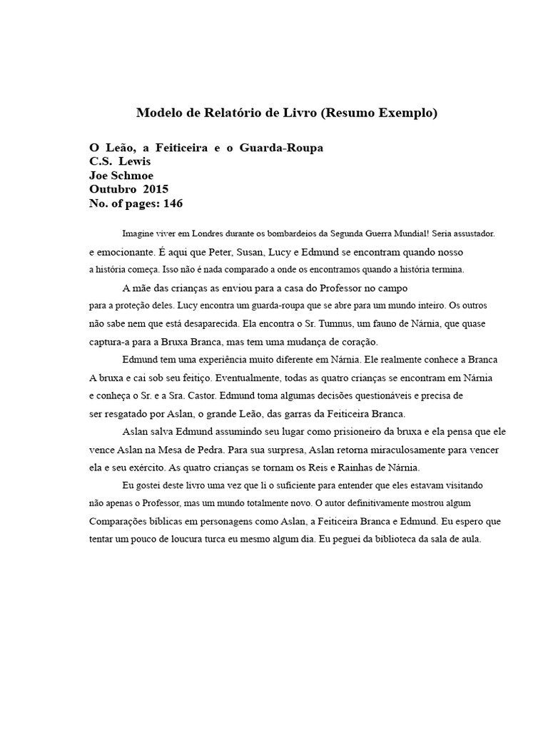 Resumo de "O Leão, a Feiticeira e o Guarda-Roupa" | PDF