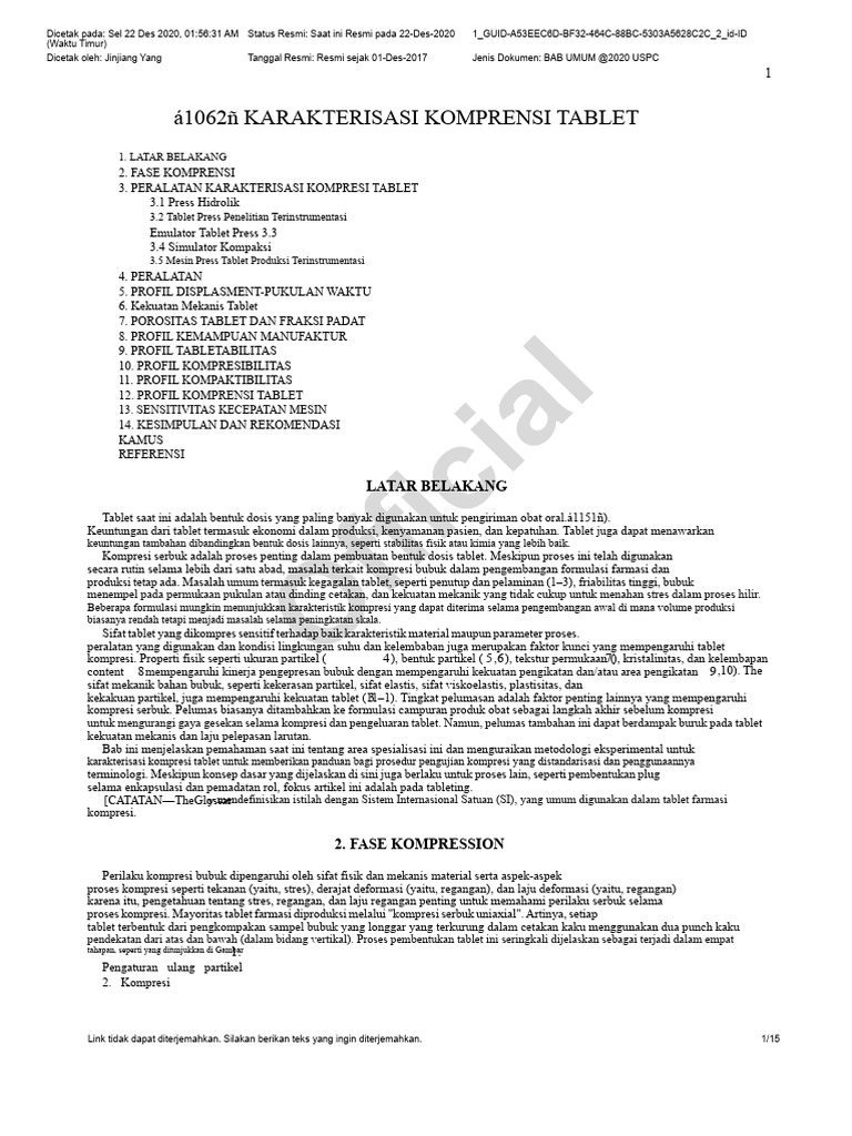 Karakterisasi Kompresi Tablet Farmasi | PDF