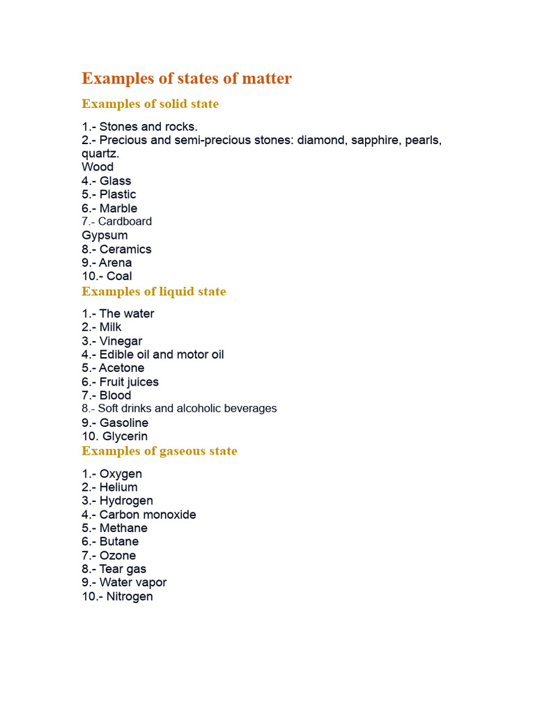 Examples of States of Matter | PDF | Mixture | Colloid