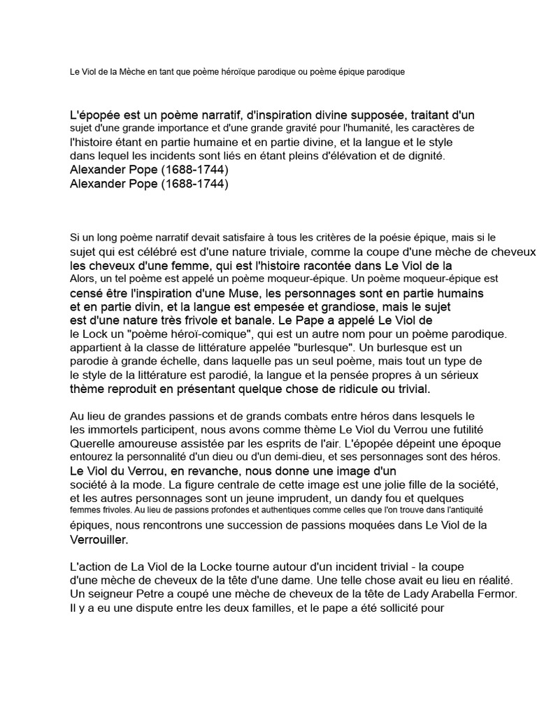 Le Viol du Verrou : Épopée Parodique | PDF | Poésie épique