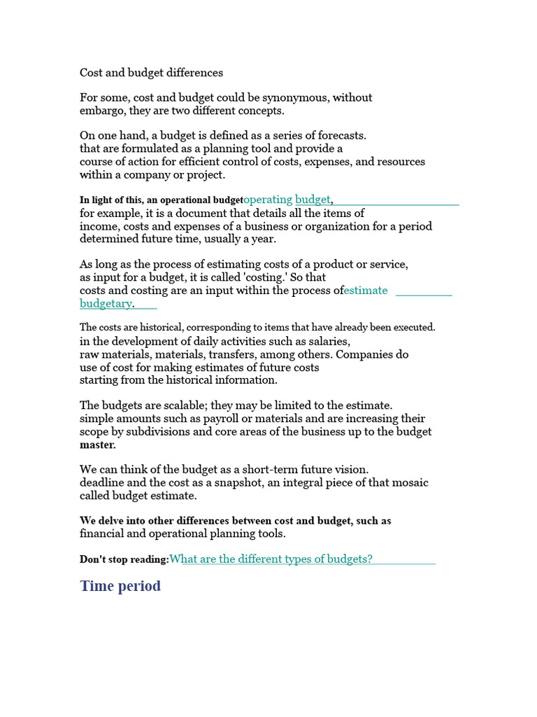 Cost and Budget Differences | PDF | Budget | Expense