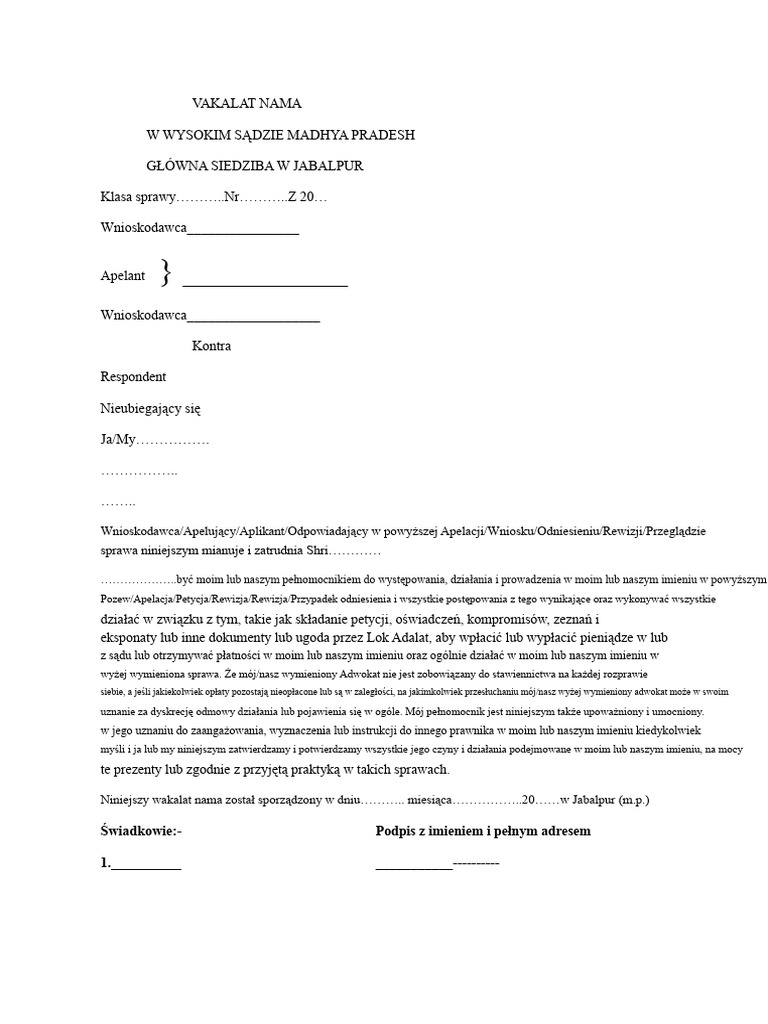 Format Vakalat Nama | PDF