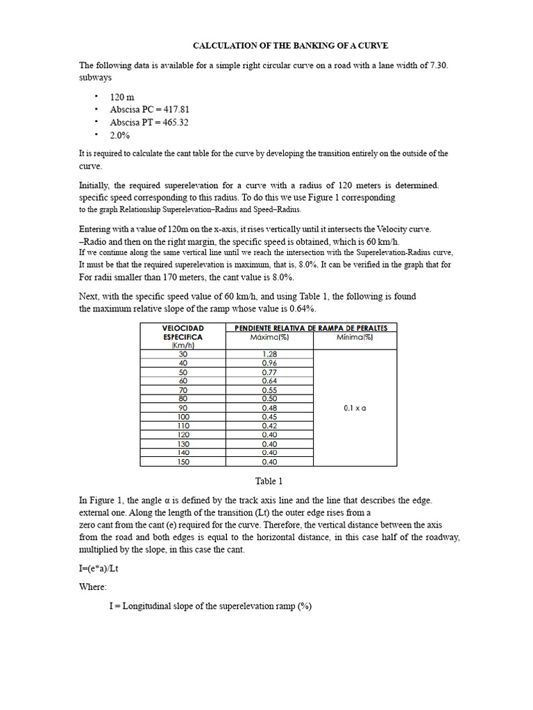 Calculation of The Superelevation of A Curve PDF | PDF