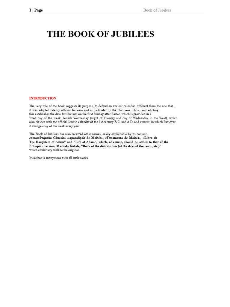 The Book of Jubilees | PDF | Adam | Genesis Creation Narrative