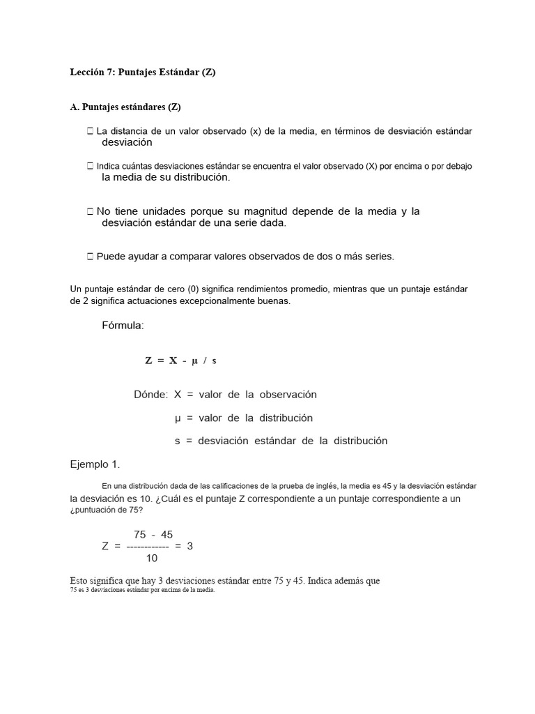 Lección 7 - Puntuaciones Z Estándar | PDF | Desviación Estándar ...