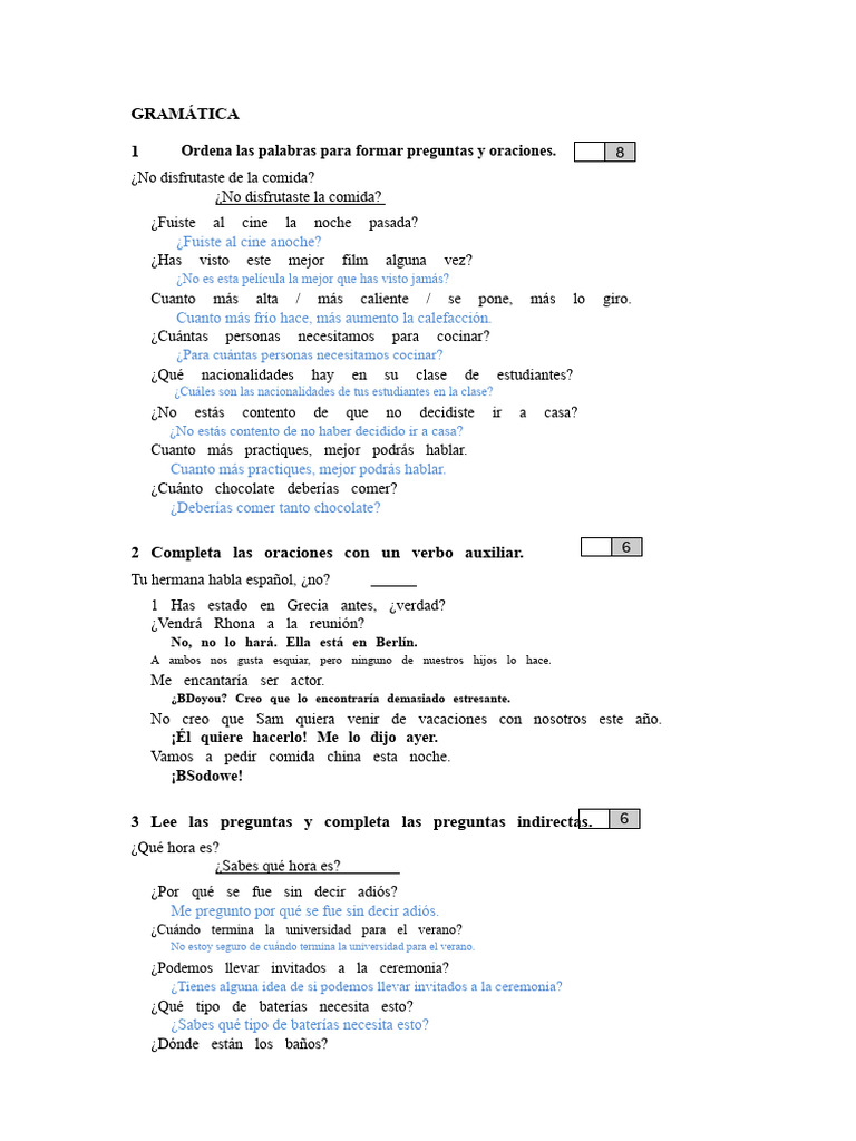 Ejercicios de gramática y vocabulario | PDF