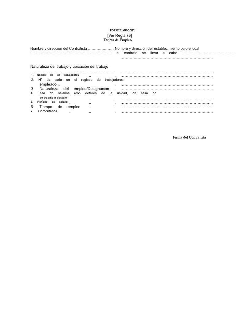Formulario XIV: Tarjeta de Empleo | PDF