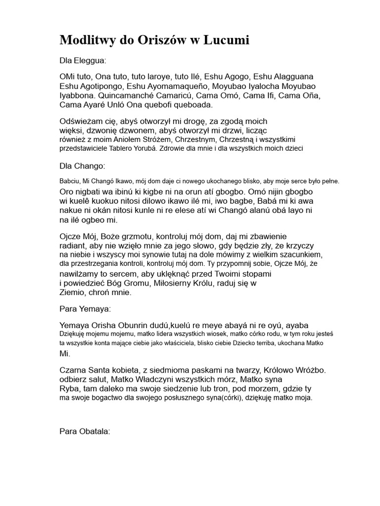 Modlitwy Dla Orisz W Lucumi | PDF