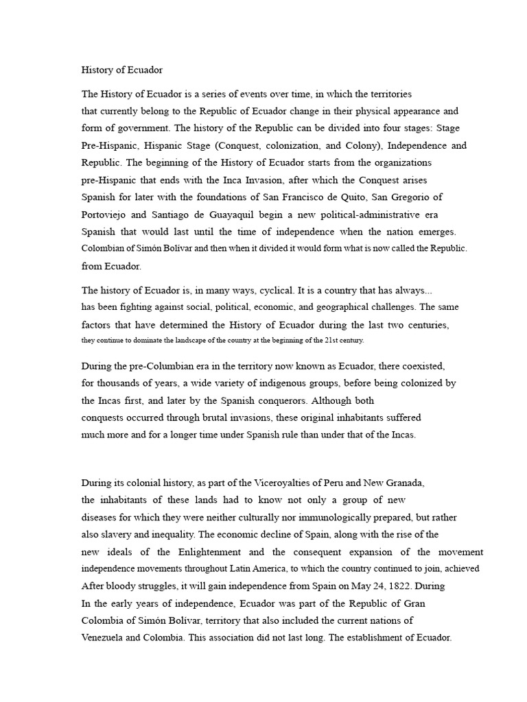 History of Ecuador The History of Ecuador Is A Set of Events Over Time ...