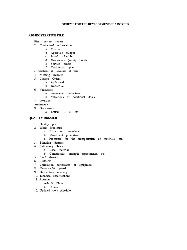 Administrative Dossier Outline, Quality | PDF