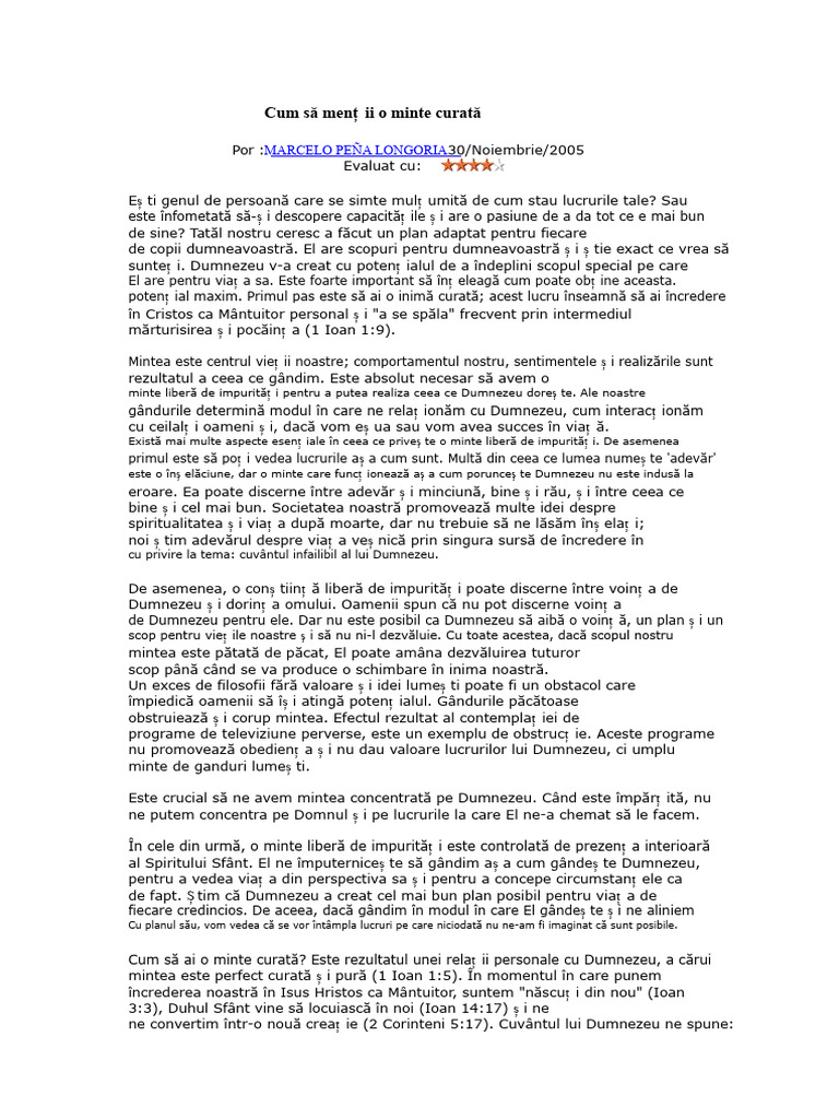 Cum Să Menții o Minte Curată | PDF