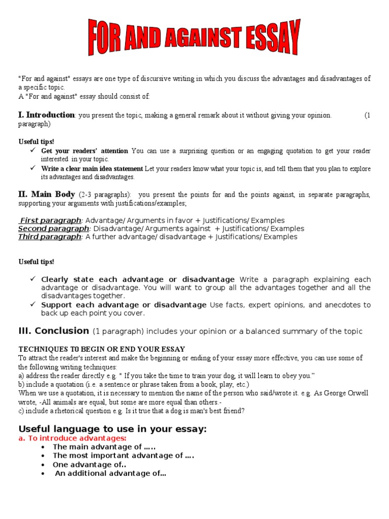 For and Against | Essays | Paragraph