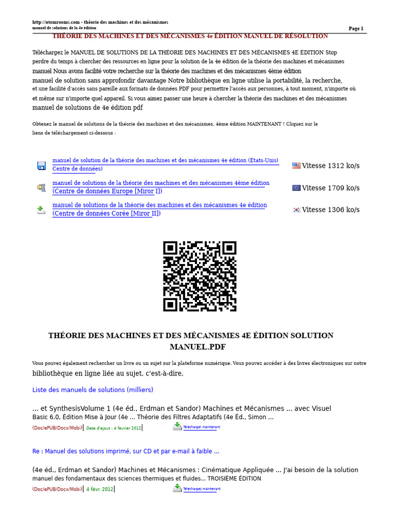 Théorie Des Machines Et Mécanismes, 4ème Édition, Manuel de Solutions | PDF