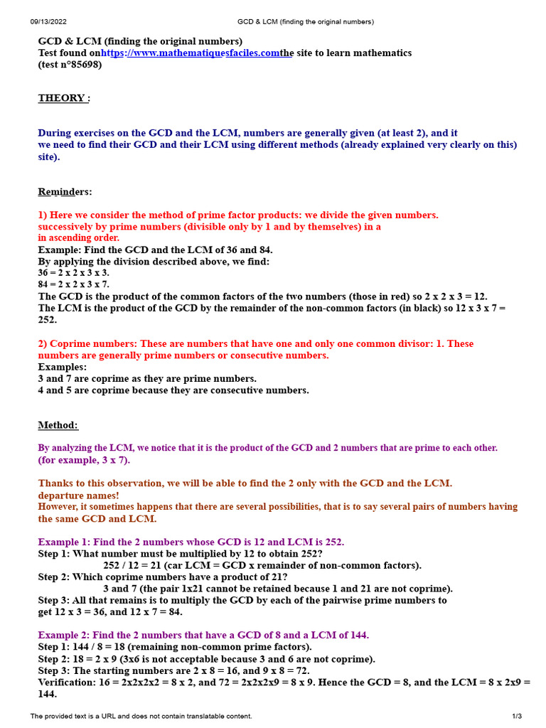 GCD & LCM (finding the original numbers) | PDF | Mathematics | Elementary Mathematics