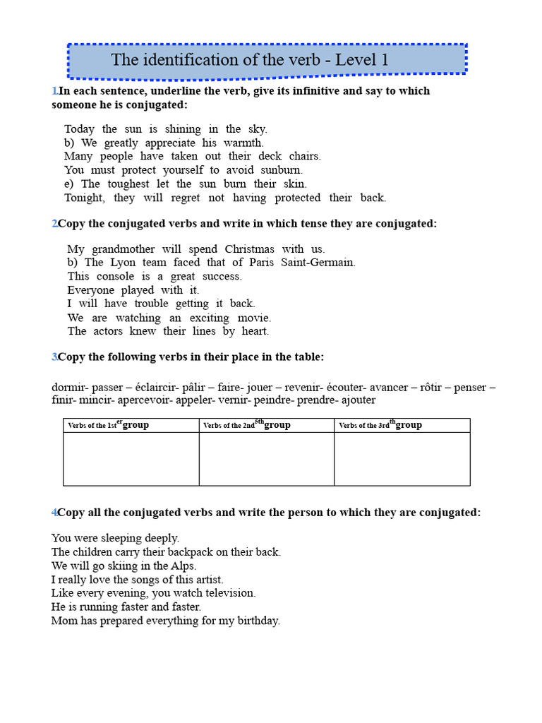 Verb Identification Exercises for Students | PDF | Verb | Subject (Grammar)