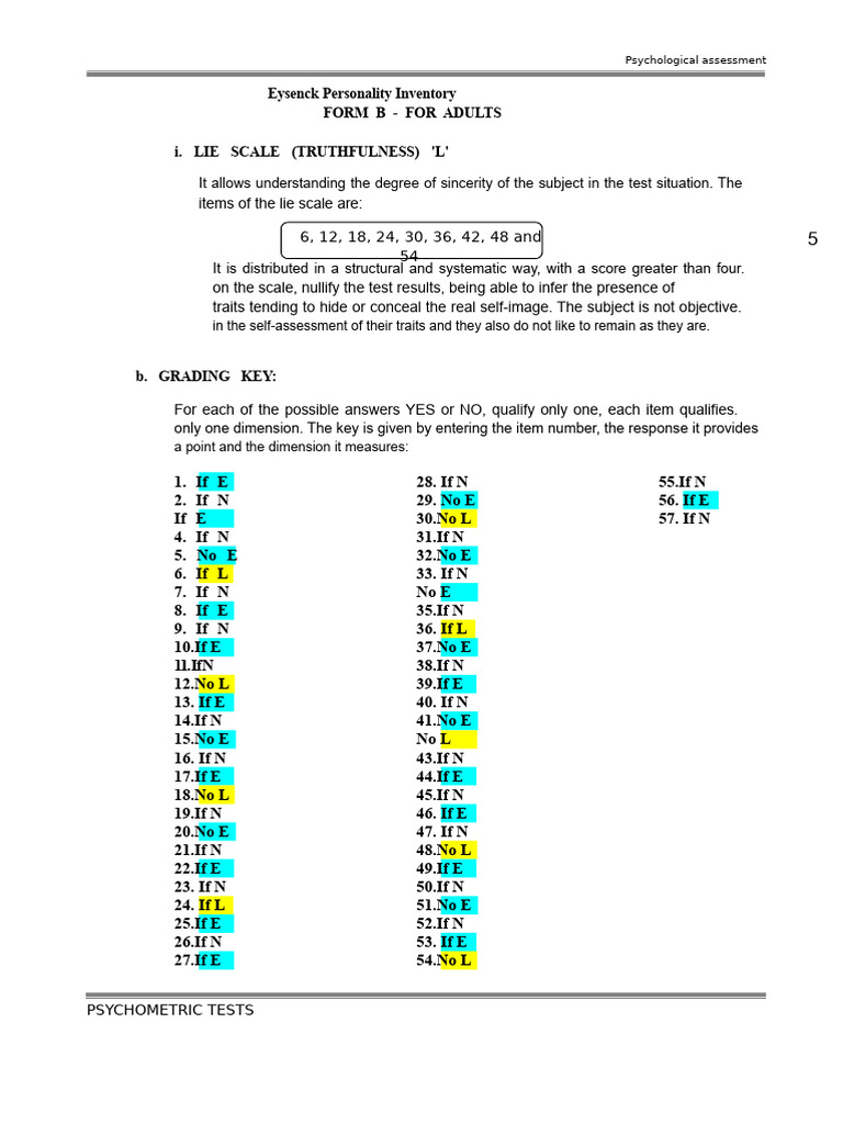Annex - Eysenck Personality Test | PDF | Behavioural Sciences ...