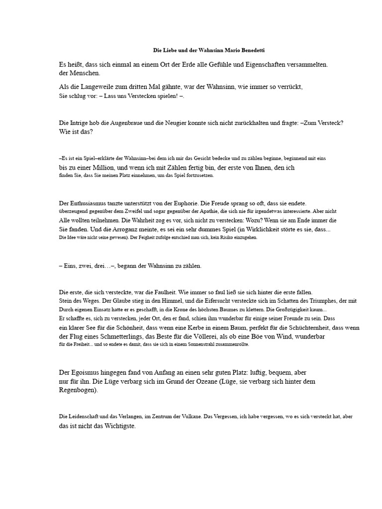 Die Liebe Und Der Wahnsinn Von Mario Benedetti | PDF