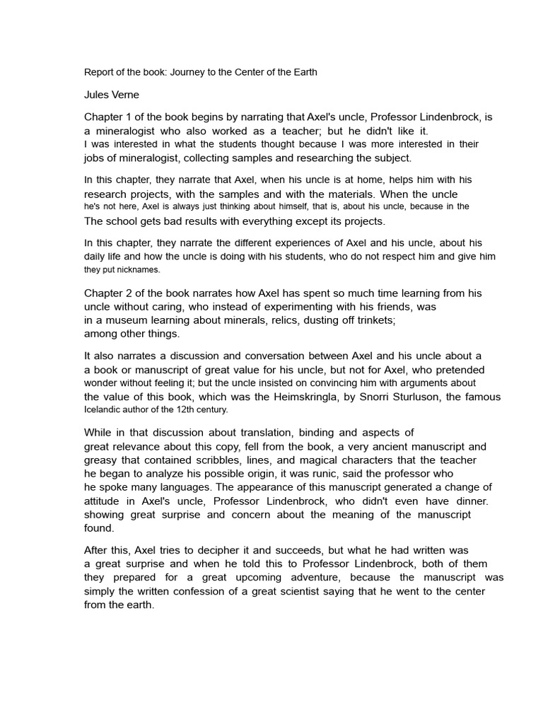 Report On The Book Journey To The Center of The Earth | PDF | Journey ...