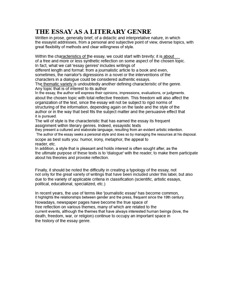 The Essay As A Literary Genre | PDF | Essays | Genre