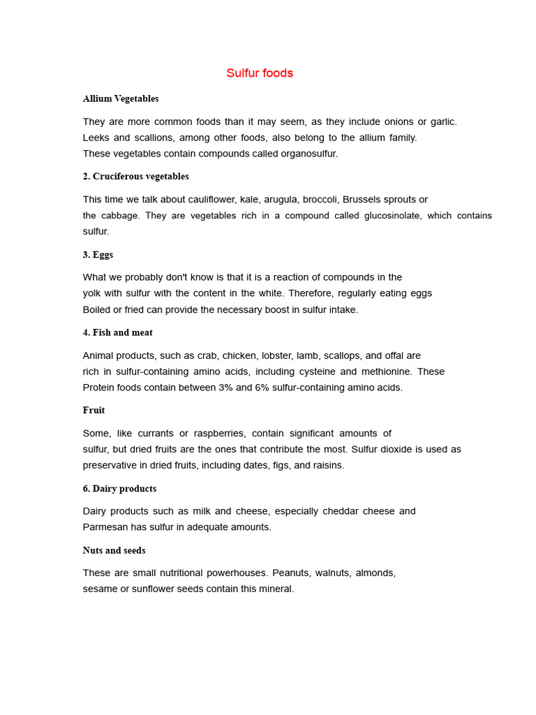 Sulfur Foods | PDF
