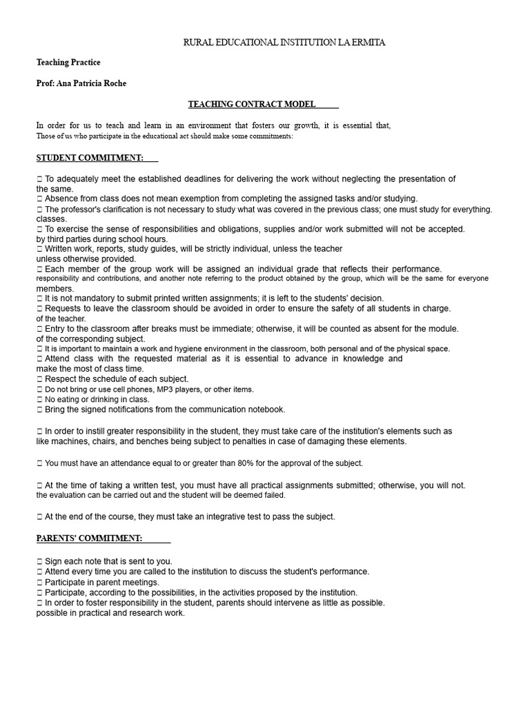 685841540.model of Pedagogical Contract Secondary | PDF | Teachers