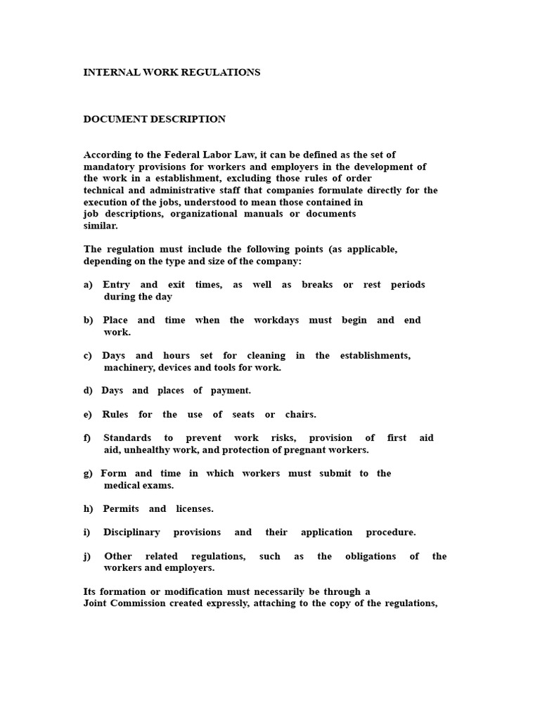 Internal Work Regulations Overview | PDF | Employment | Labour Law