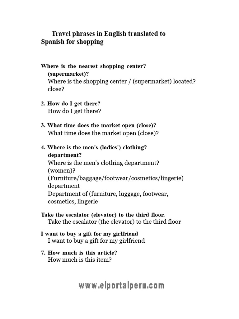 Essential English-Spanish Shopping Phrases | PDF