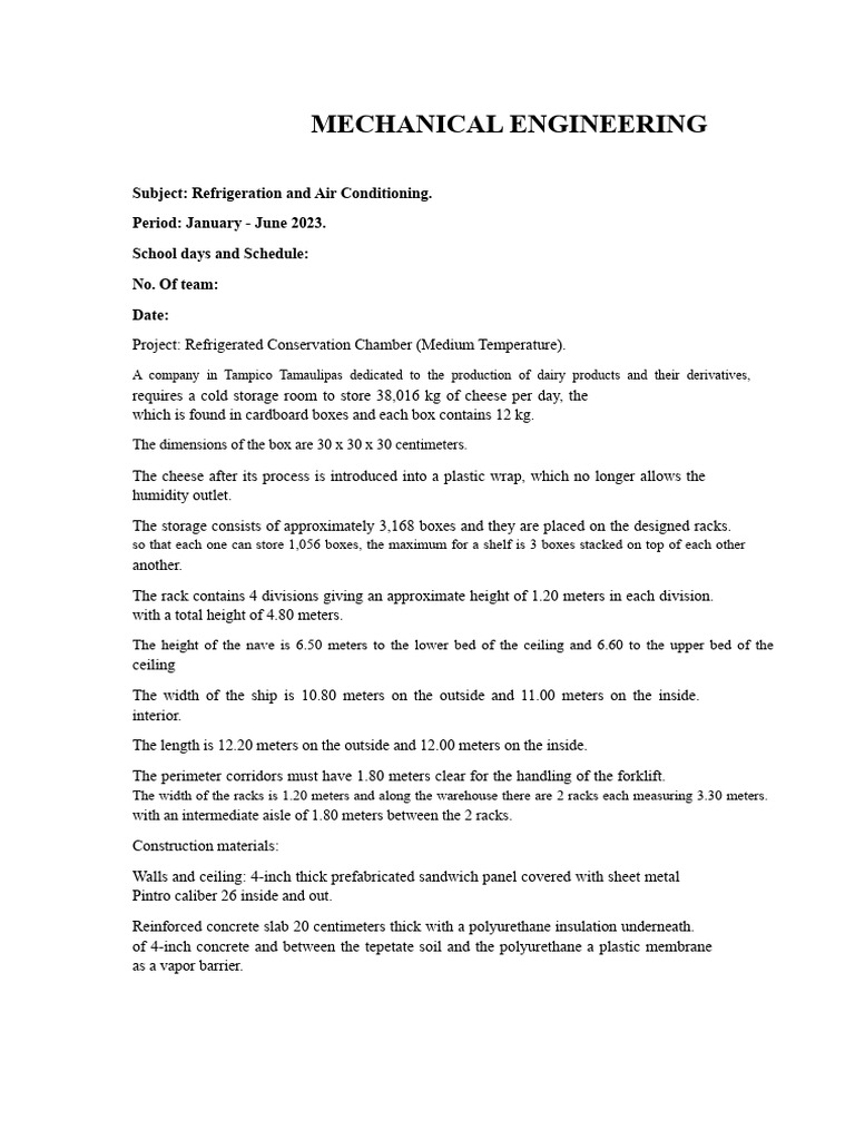 Refrigeration Chamber Exercise Conservation 02-07-23 | PDF ...