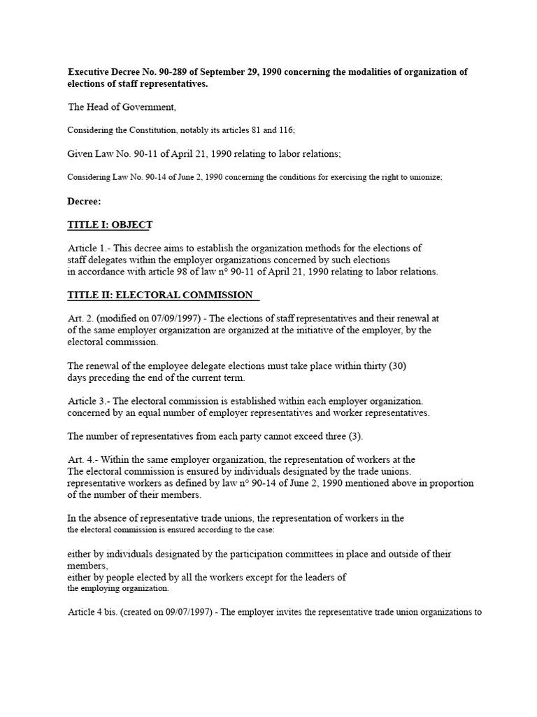 Staff Representatives Election Decree | PDF | Elections | Employment
