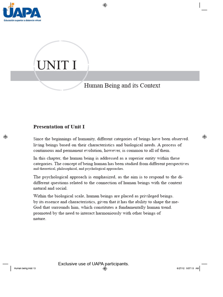 Human Being and Its Context Unit 1 | PDF | Identity (Social Science ...
