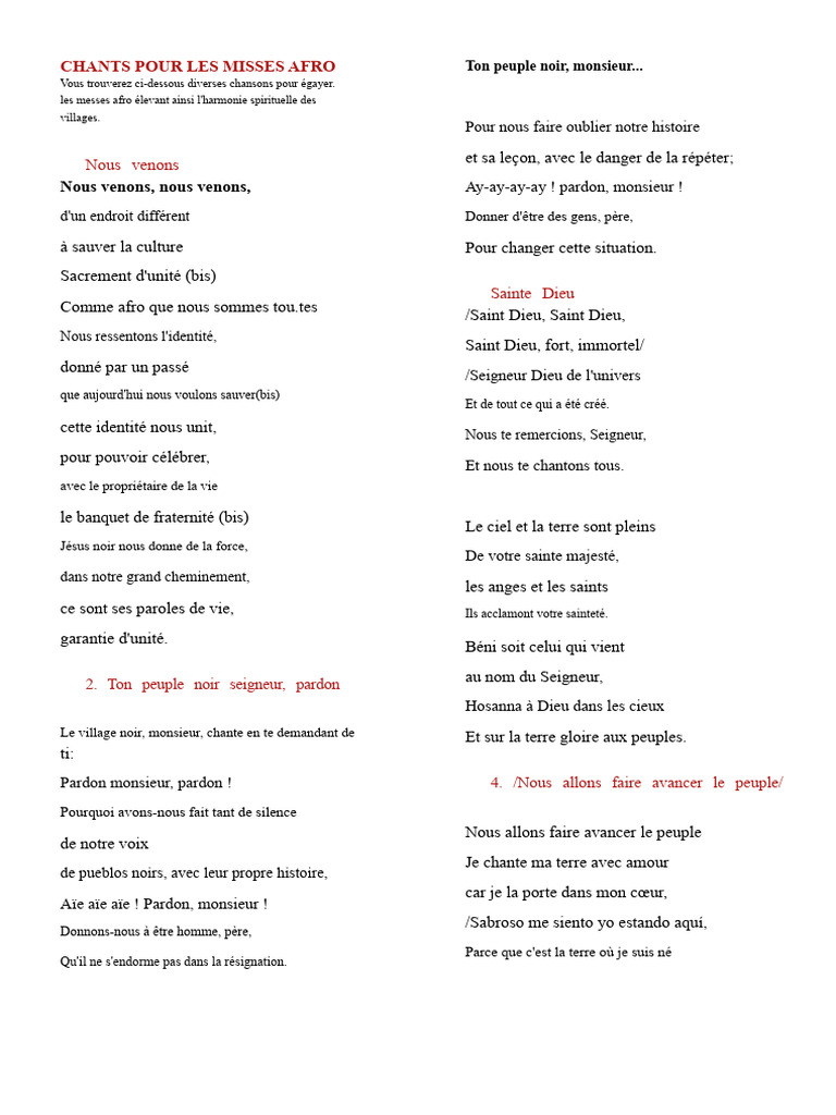 Chants Afro pour Messes Spirituelles | PDF