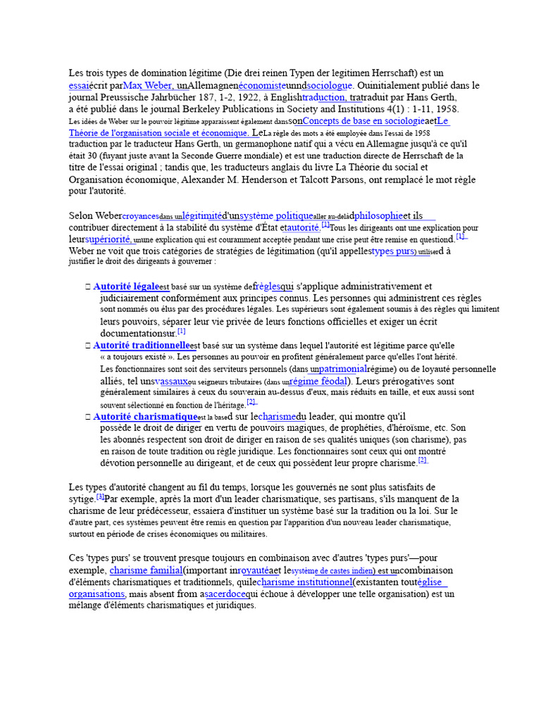 Types d'autorité selon Max Weber | PDF | Charisme