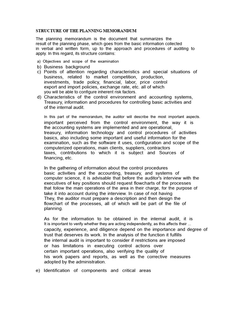 Structure of The Planning Memorandum and Audit Program | PDF | Audit | Internal Control