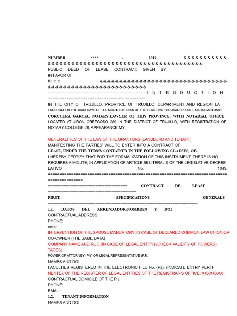 Lease Agreement Format For Future Notarial Eviction Under The Scope of ...