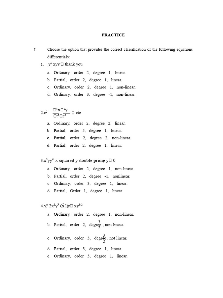 Choose The Option That Provides The Correct Classification of The ...