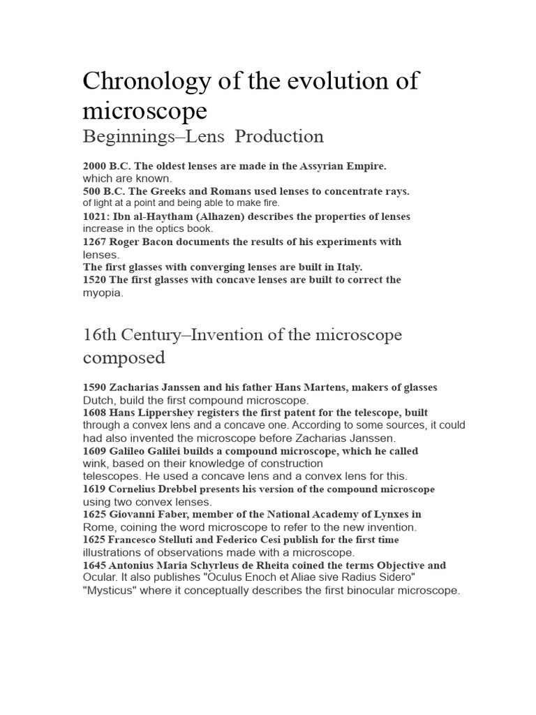 Chronology of The Evolution of The Microscope | PDF | Microscope ...