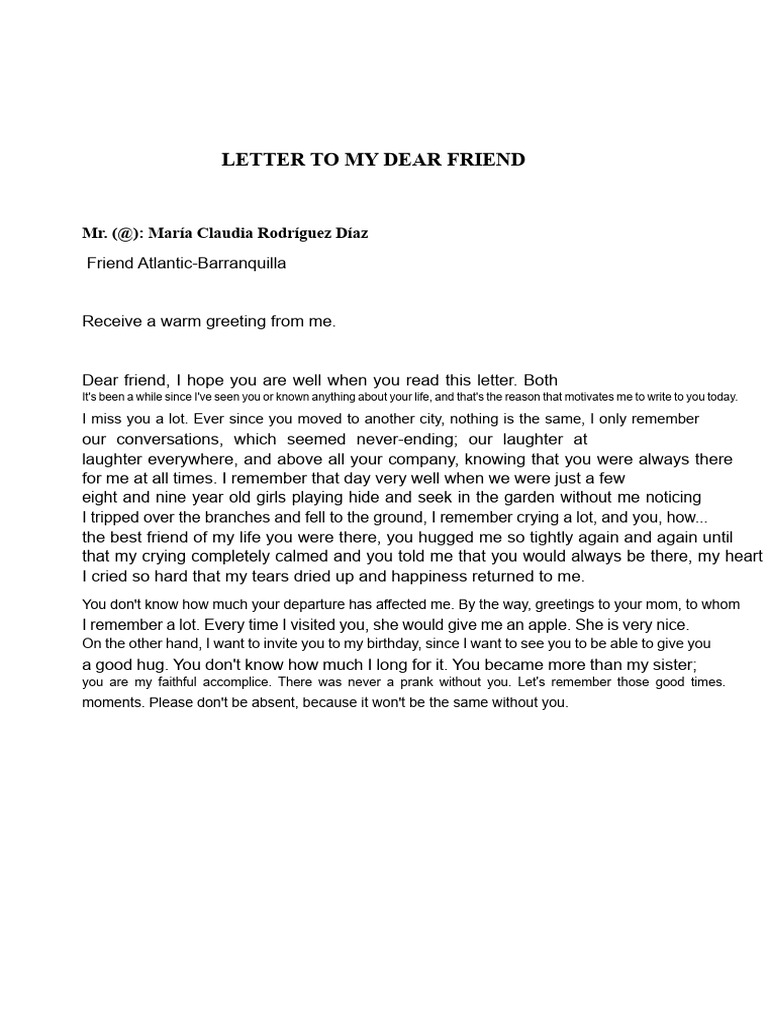 Heartfelt Letter to a Best Friend | PDF