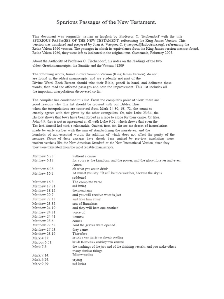 Spurious Passages of The New Testament PDF | PDF | Revelation | New ...