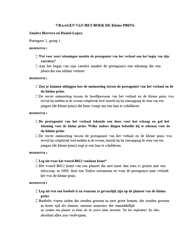 Vragen Uit Het Boek de Kleine Prins | PDF