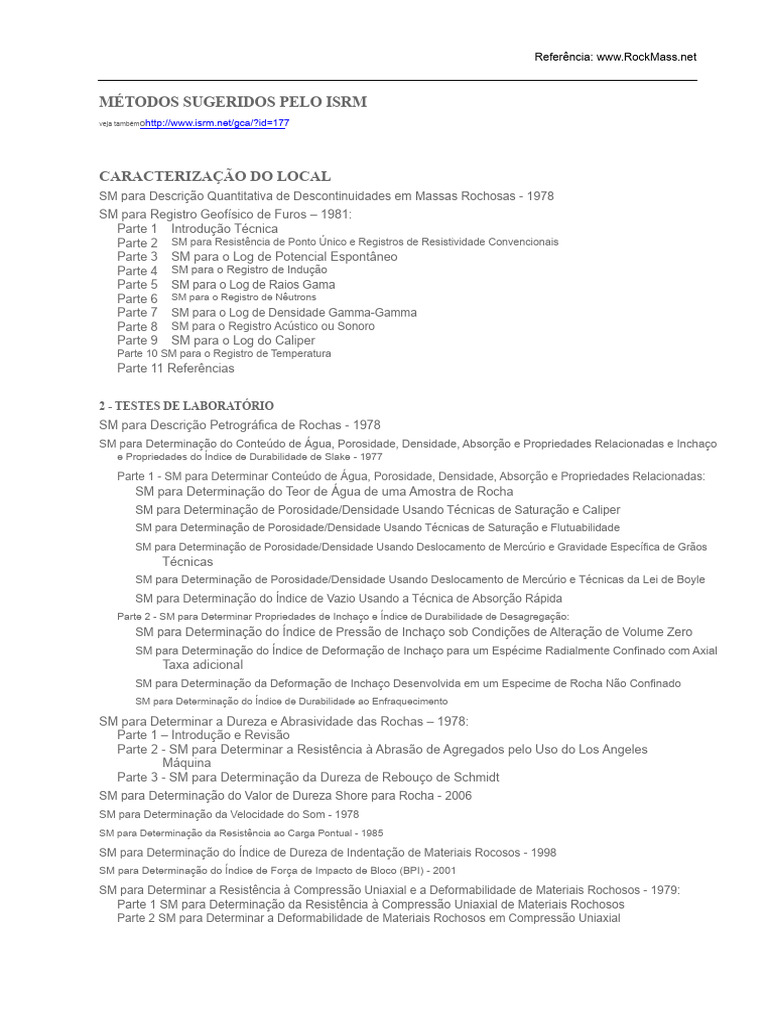 Métodos Sugeridos Pelo ISRM | PDF | Geofísica | Estresse (Mecânica)