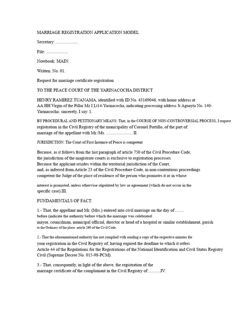 Marriage Registration Application Form | PDF | Marriage | Public Law