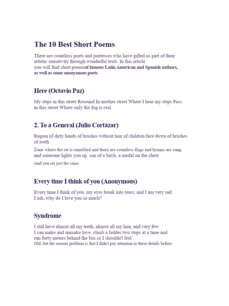 Top 10 Short Poems Collection | PDF