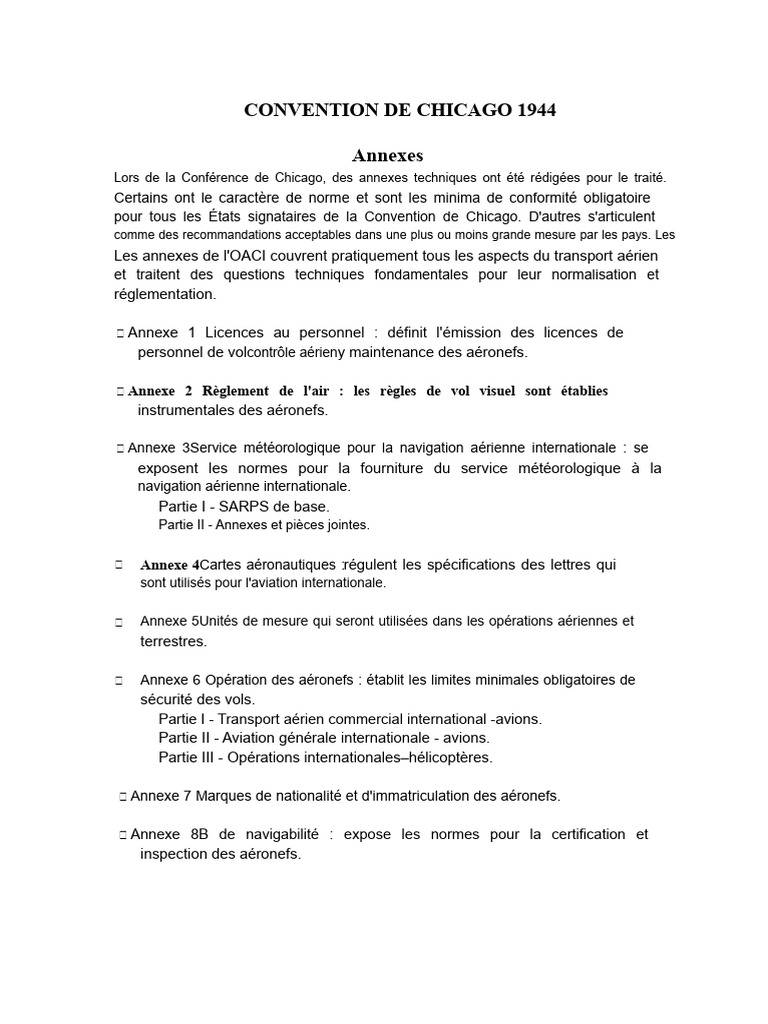 Annexes de la Convention de Chicago | PDF | Aviation
