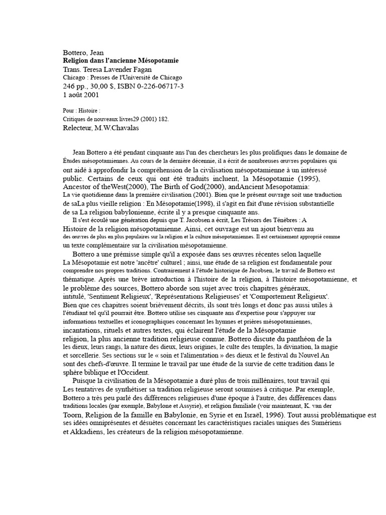 Religion en Mésopotamie : Une Synthèse | PDF | Mésopotamie