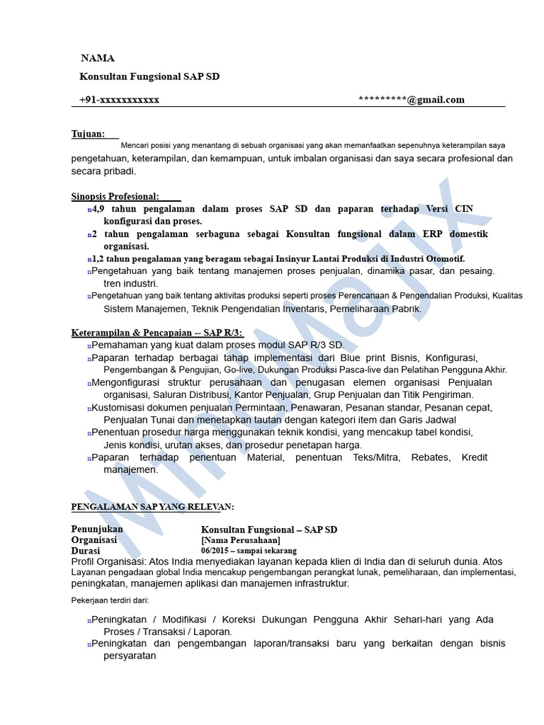 Konsultan Fungsional SAP SD Berpengalaman | PDF