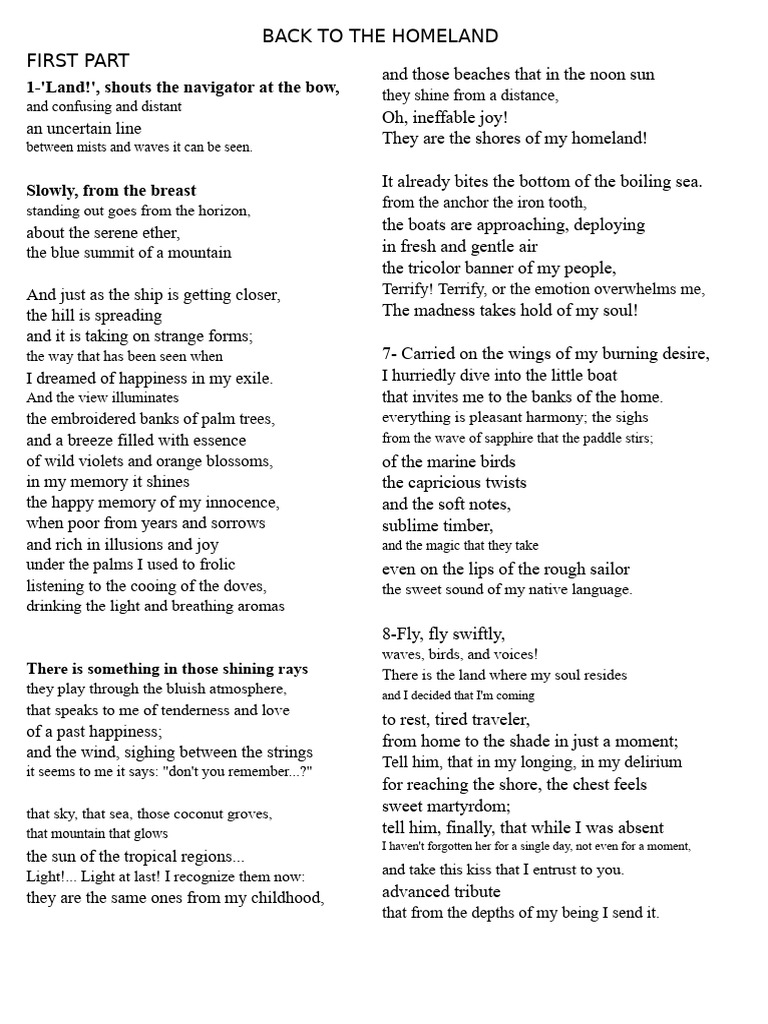 Analysis of "Back to the Homeland" Poem | PDF | Feeling