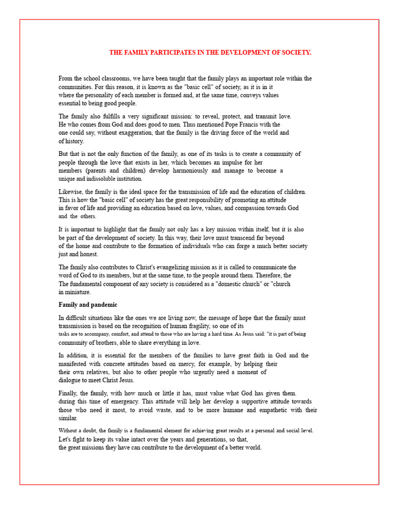The Family Participates in The Development of Society Seventh | PDF ...
