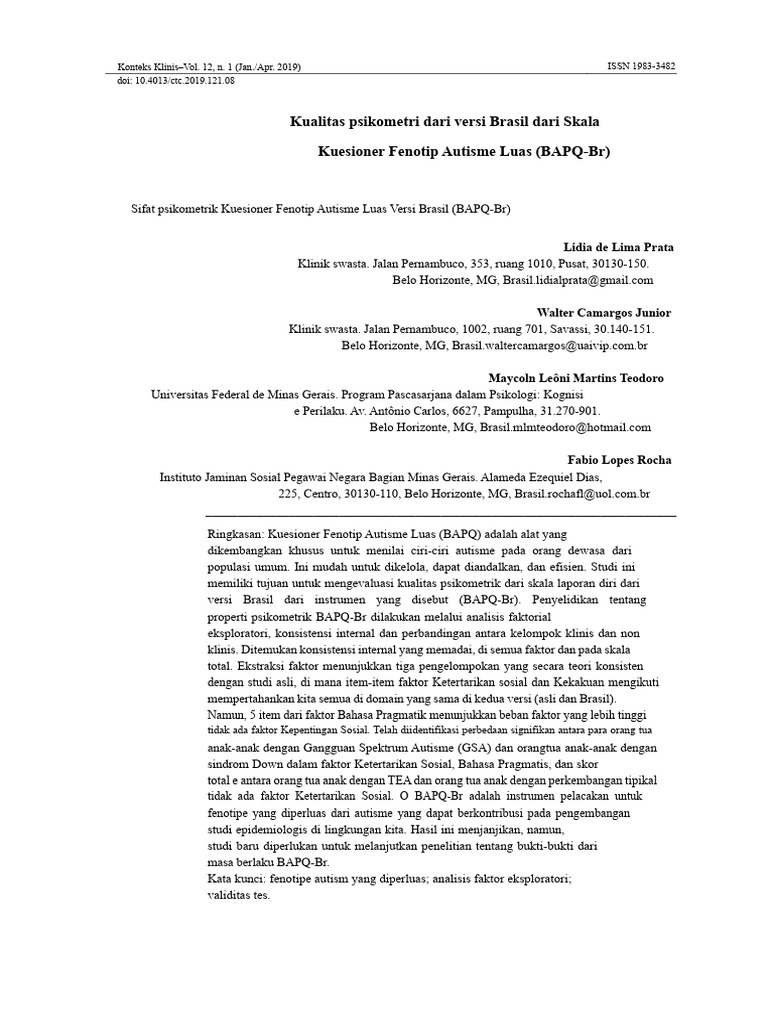 Kuesioner Fenotip Autisme Luas - BAPQ-Br | PDF