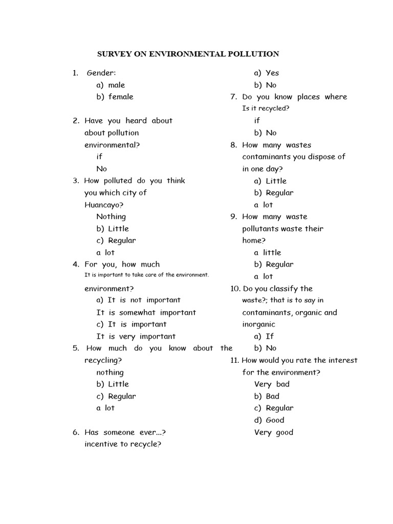 Survey On Environmental Pollution | PDF | Waste | Recycling