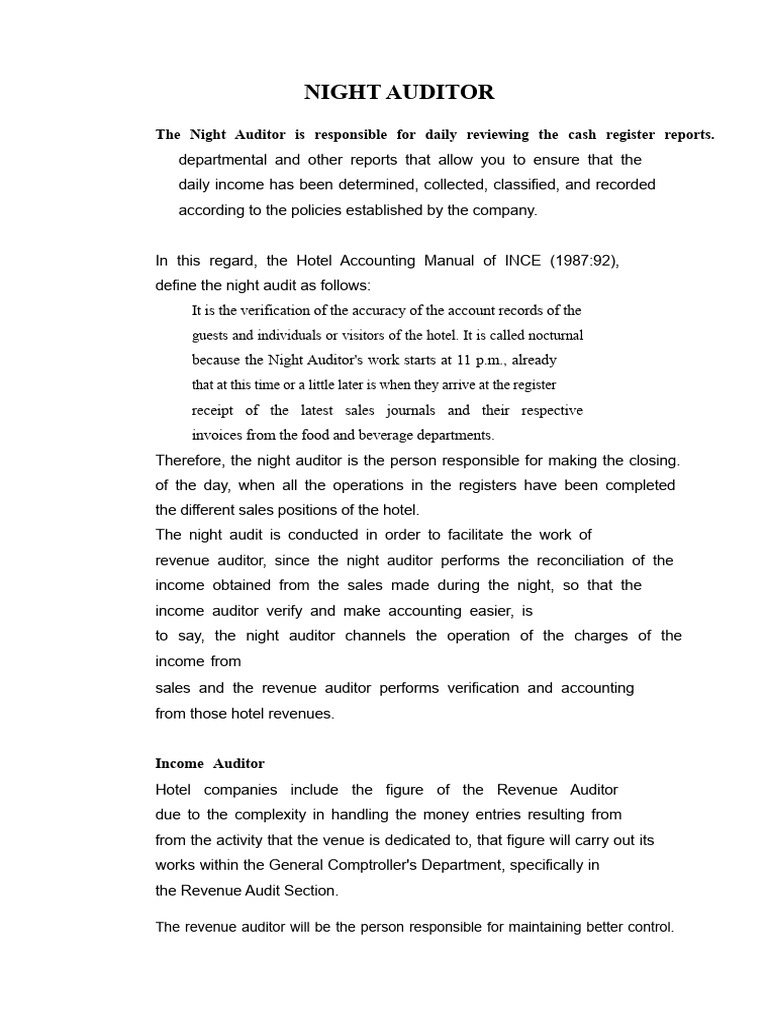 Night Auditor and Revenue Audit Process | PDF | Audit | Inventory